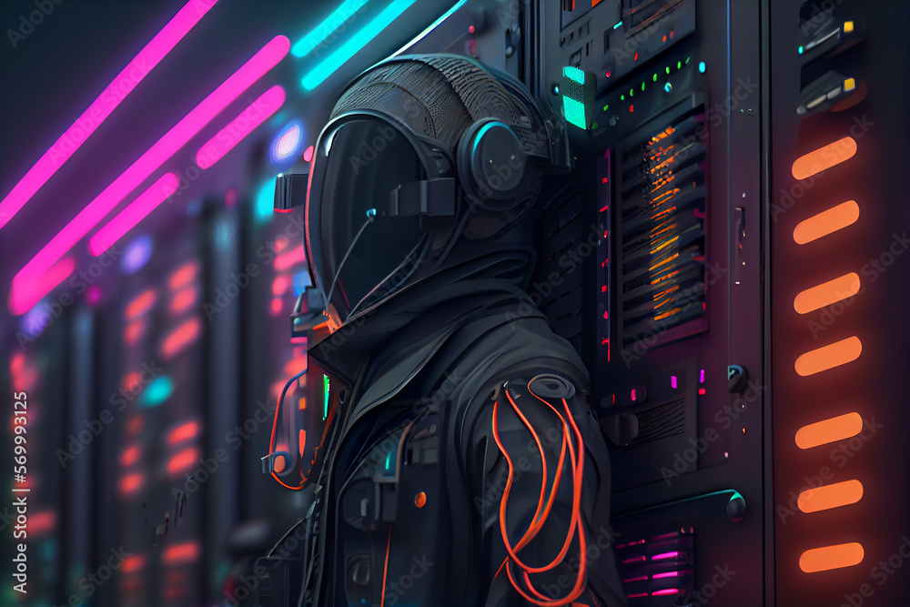 A close-up of a server rack outer space, showcasing the different types ...