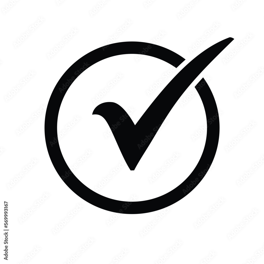 black check mark icon in circle. Tick symbol in black color, vector ...