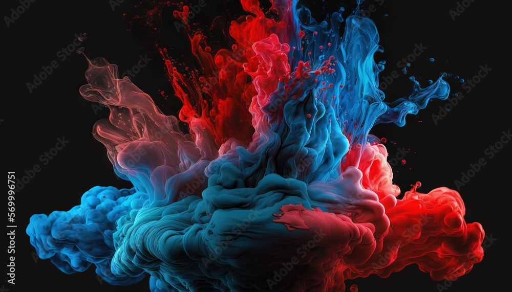 a red, white and blue liquid is in the air and is in the air with a ...