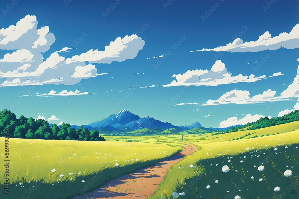 a dreaming wonderful peaceful place on earth with a road, anime manga ...