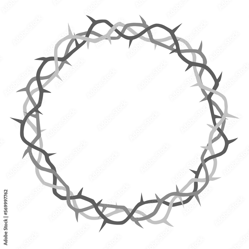 Round frame in the form of a crown of thorns with thorns in a flat ...