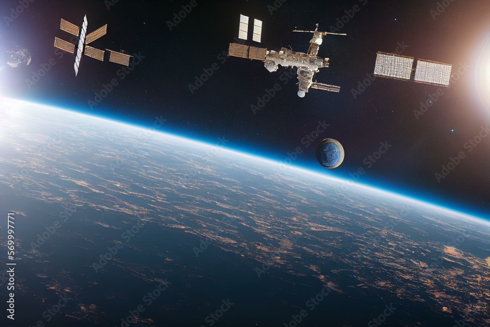 International Space station on orbit of Earth. Space wallpaper with ISS and planet surface ...