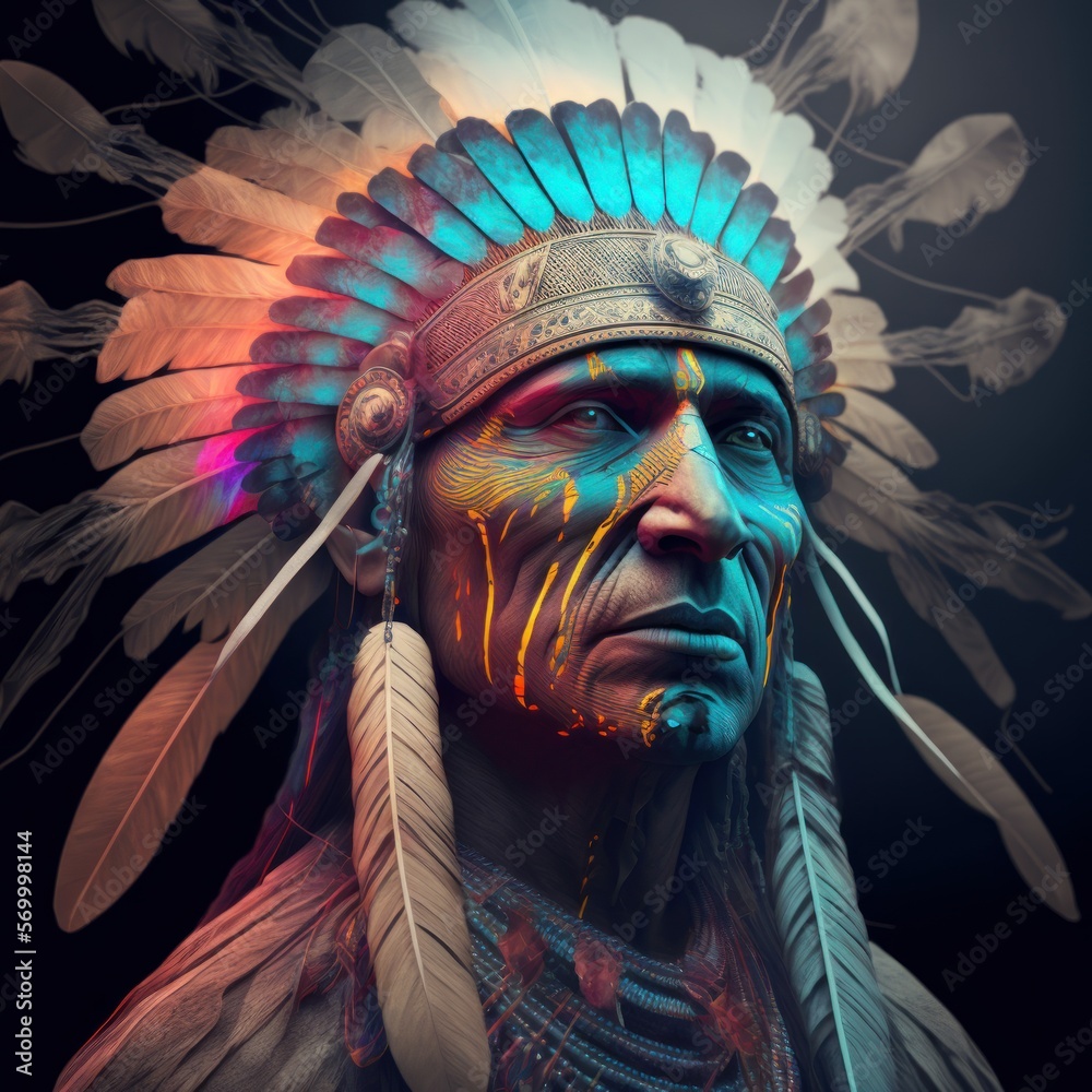 The Chief - North American Indigenous Shaman with Feathered War Bonnet ...