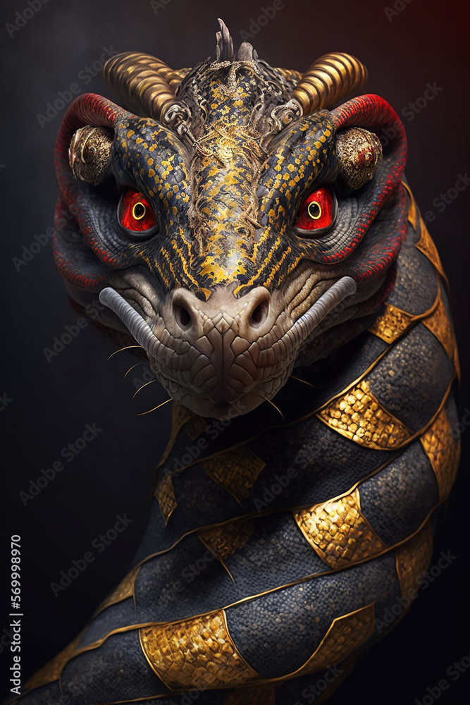 Fantasy portrait of a black and golden snake. Wallpaper, poster and ...
