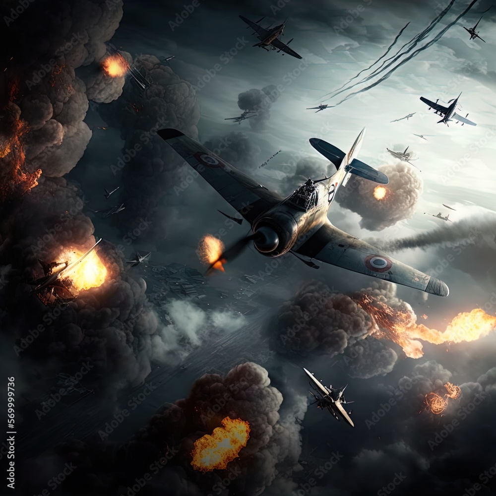 World War 2 aerial battle. Action scene. Made with Generative AI. Stock ...