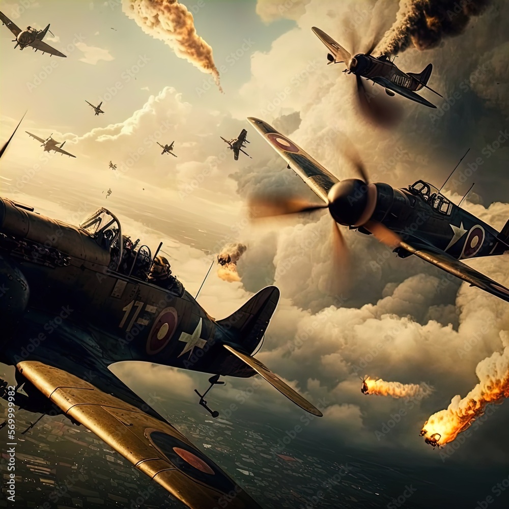 World War 2 aerial battle. Action scene. Made with Generative AI. Stock ...
