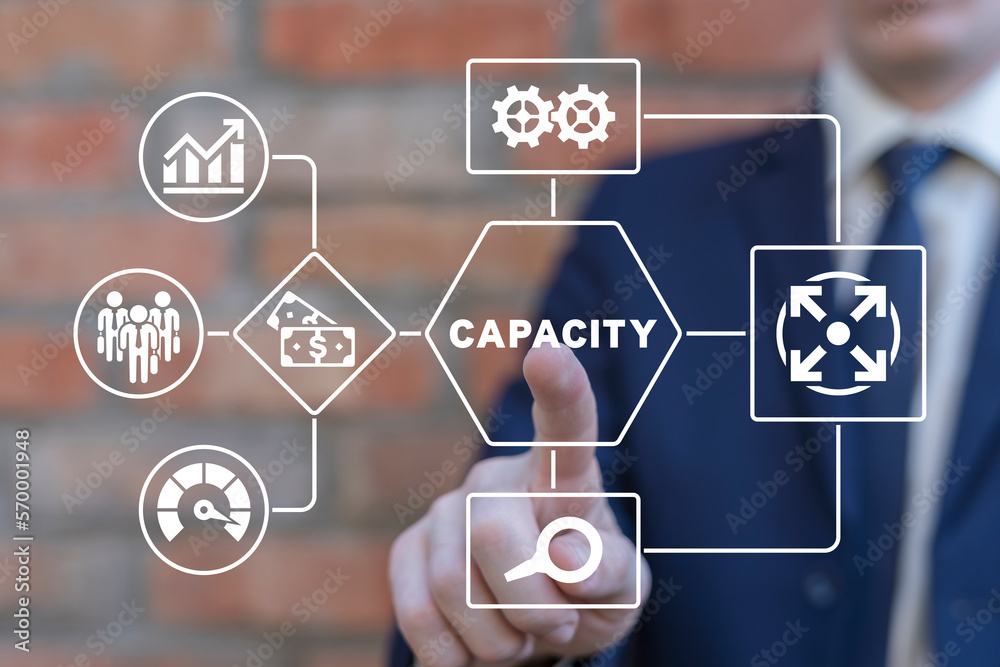 Businessman working on virtual touch screen of future and pressees word ...