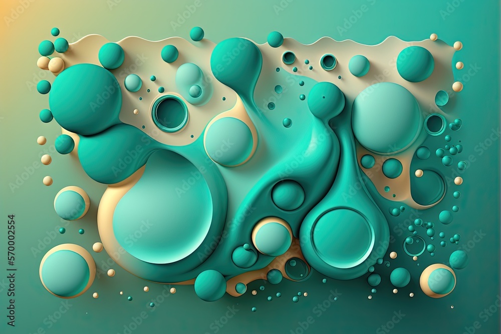 a painting of blue and yellow bubbles on a green background with a ...
