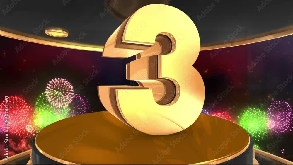 3rd birthday animation in gold with fireworks background, Animated 3 ...