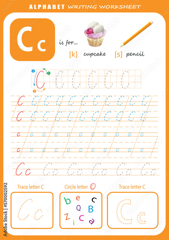 C letter handwriting practice worksheet. Alphabet letter tracing ...