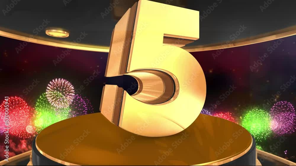 5th birthday animation in gold with fireworks background, Animated 5 ...