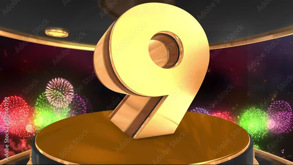 Video „9th birthday animation in gold with fireworks background ...