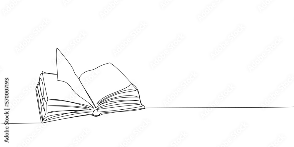 Big open book Y shaped one line art. Continuous line drawing of book ...
