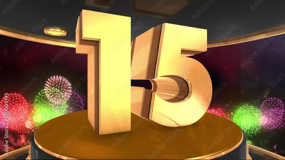15th birthday animation in gold with fireworks background, Animated 15 ...