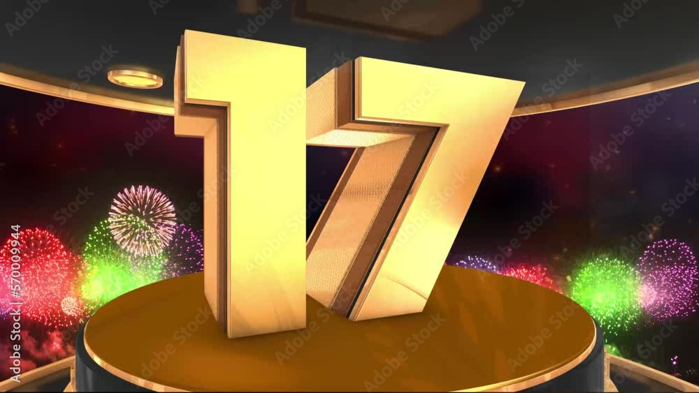 17th birthday animation in gold with fireworks background, Animated 17 ...