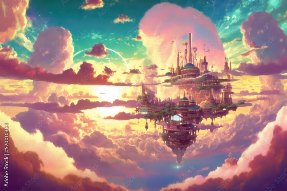 Fantasy sky city, Fantasy sky castle, Fantasy sky town, Beautiful ...