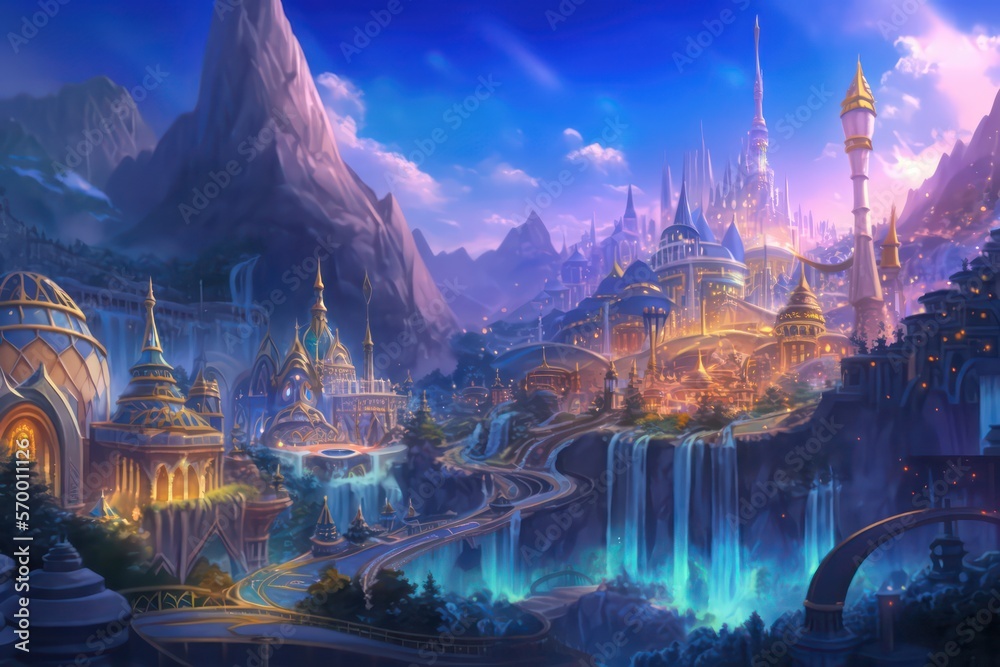 Fantasy castle in adventure theme, Anime art style, Fantasy palace in ...