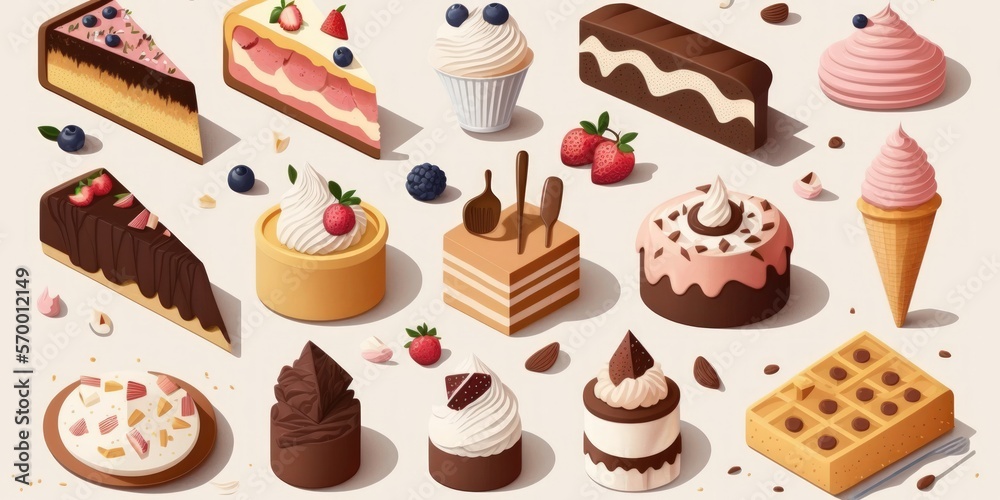 a variety of desserts against a white background. freshly crafted ...