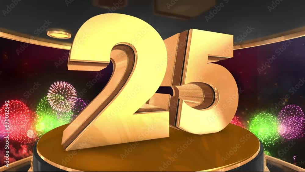 25th birthday animation in gold with fireworks background, Animated 25 ...
