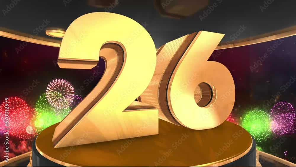 26th birthday animation in gold with fireworks background, Animated 26 ...