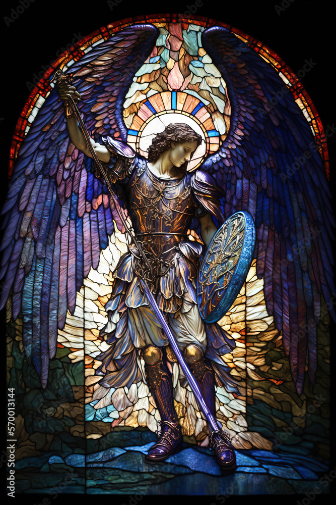 Divine Beauty in Stained Glass: An Angelic Vision Stock Illustration ...