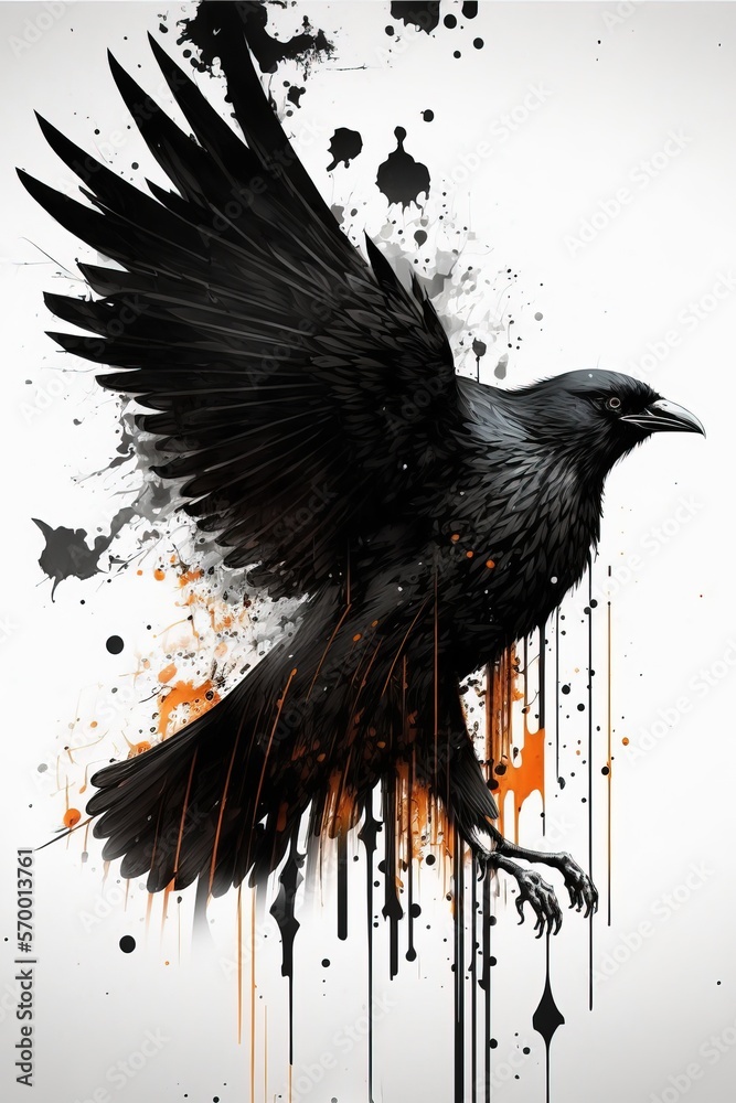 pencil sketch of a fire crow Stock Illustration | Adobe Stock
