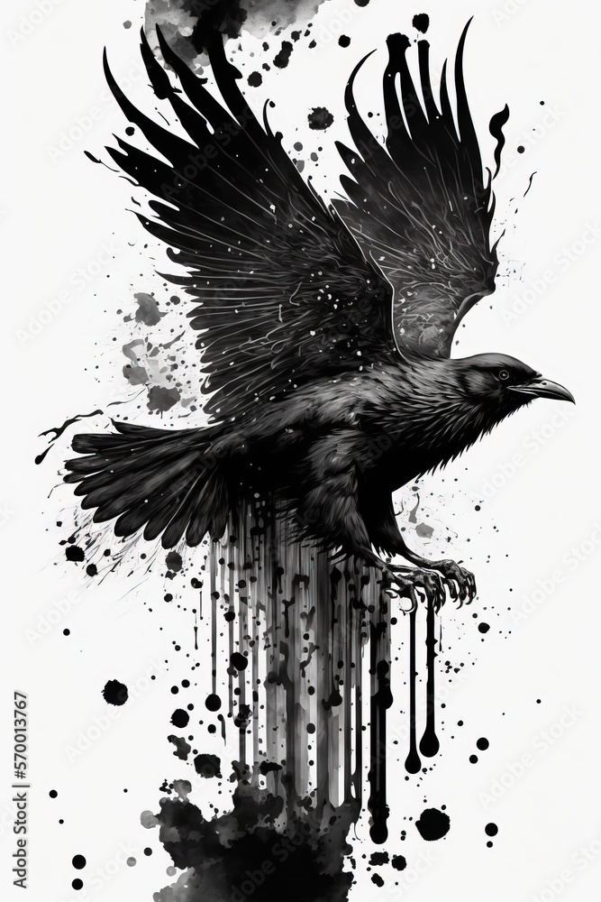 Pastel Drawing of a flying crow Stock Illustration | Adobe Stock