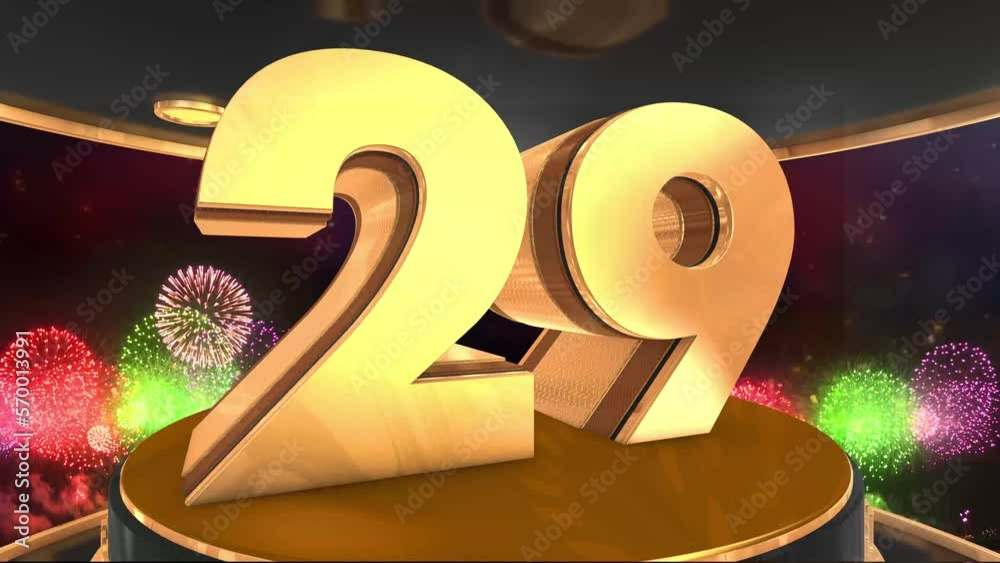 29th birthday animation in gold with fireworks background, Animated 29 ...