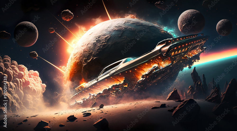 An imaginary car. An oldtimer car racing on an alien planet. An ...