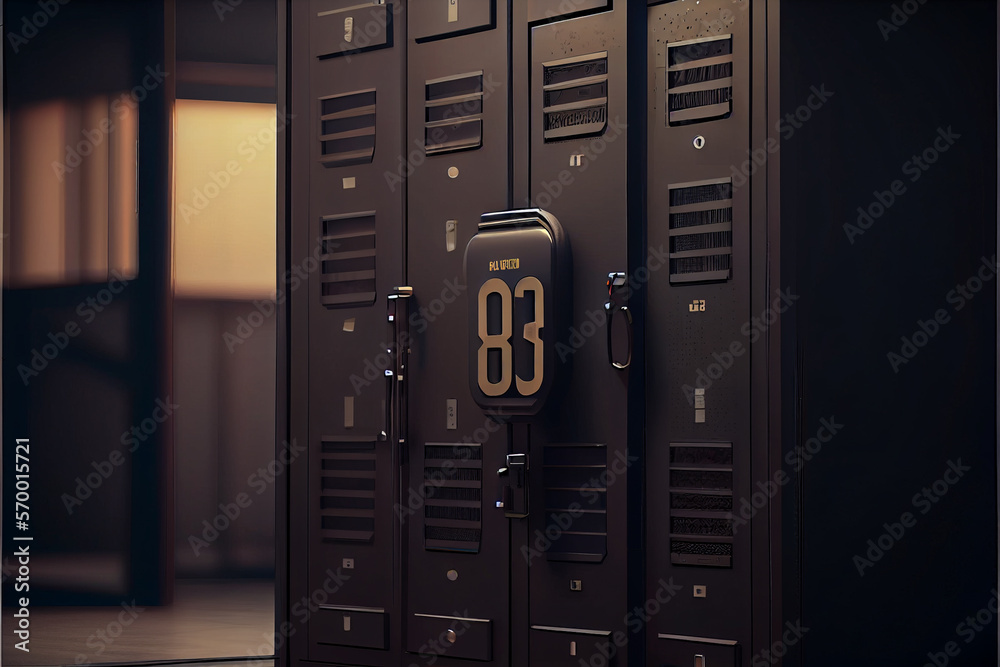 Black lockers in college. Line of black school gym lockers. High ...
