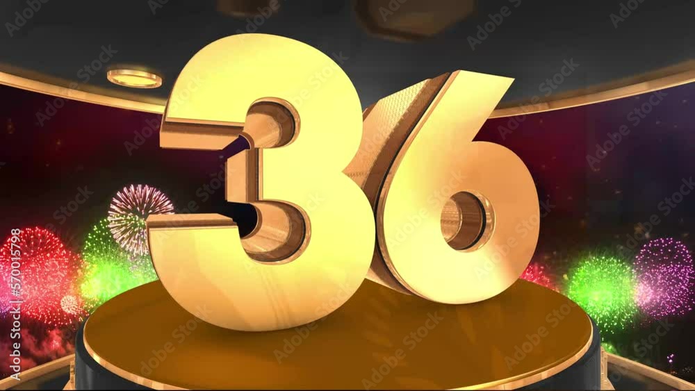 36th birthday animation in gold with fireworks background, Animated 36 ...