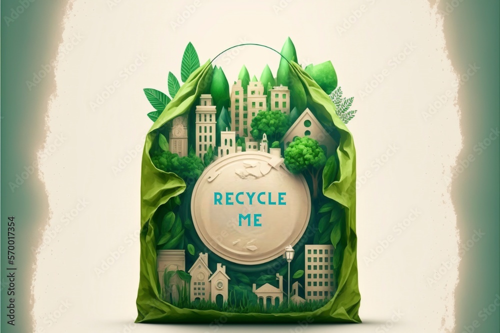 Recycle Me banner design, a plastic bag with recycle sign and many ...