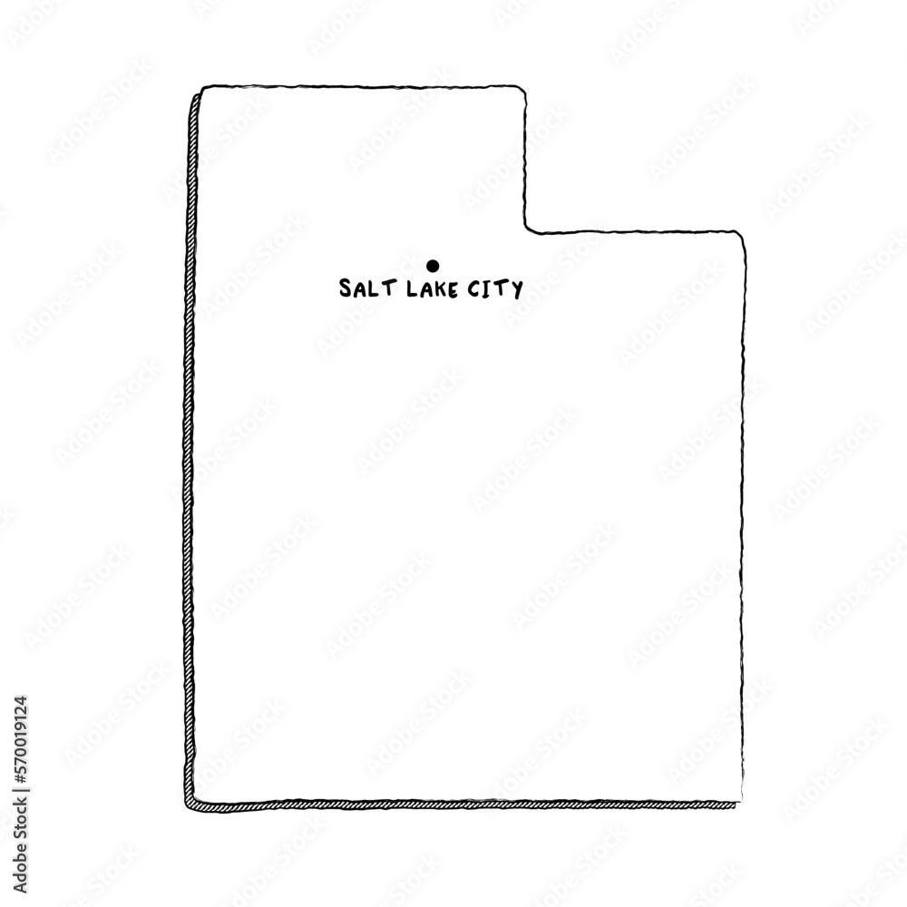 Vector hand drawn map of Utah UT with main cities. US States black and ...