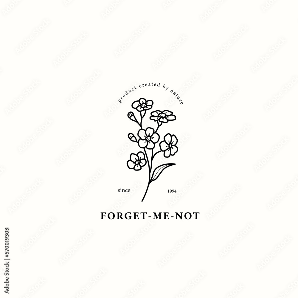Line art forget-me-not flower drawing Stock Vector | Adobe Stock
