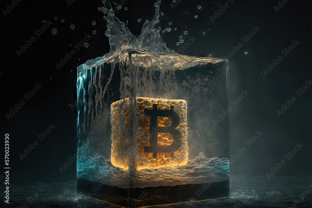 Transparent cube with bitcoin logo and splashes Stock Illustration ...