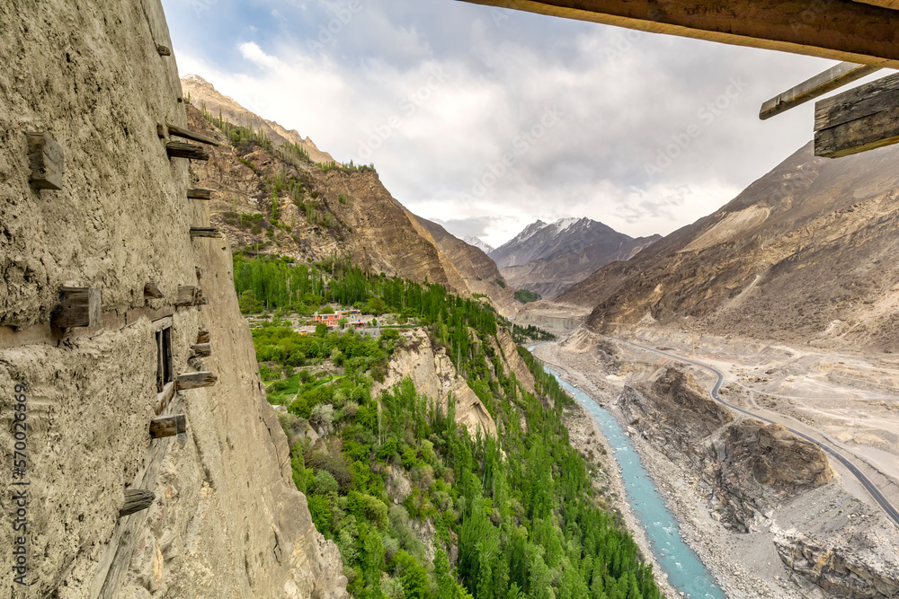View from Altit fort - Karakoram highway along Hunza River, Hunza ...