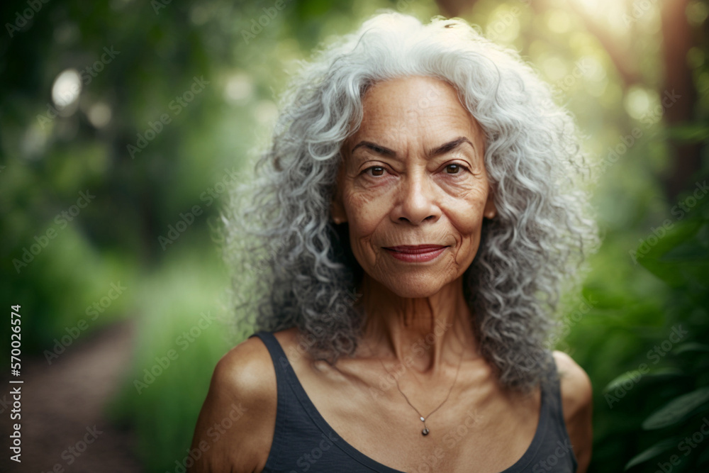 Portrait of beautiful middle age gray-haired woman created with Ai ...