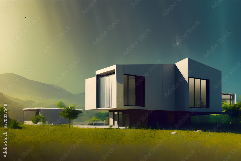 Prefab modular eco homes. Concept art for architecture design ...