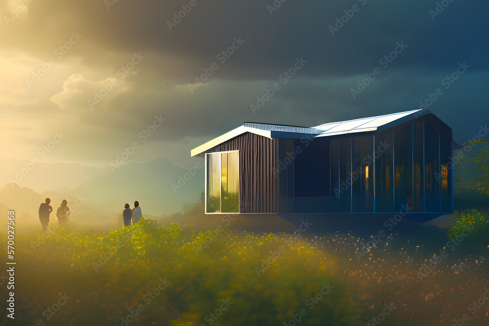 Prefab modular eco homes. Concept art for architecture design ...