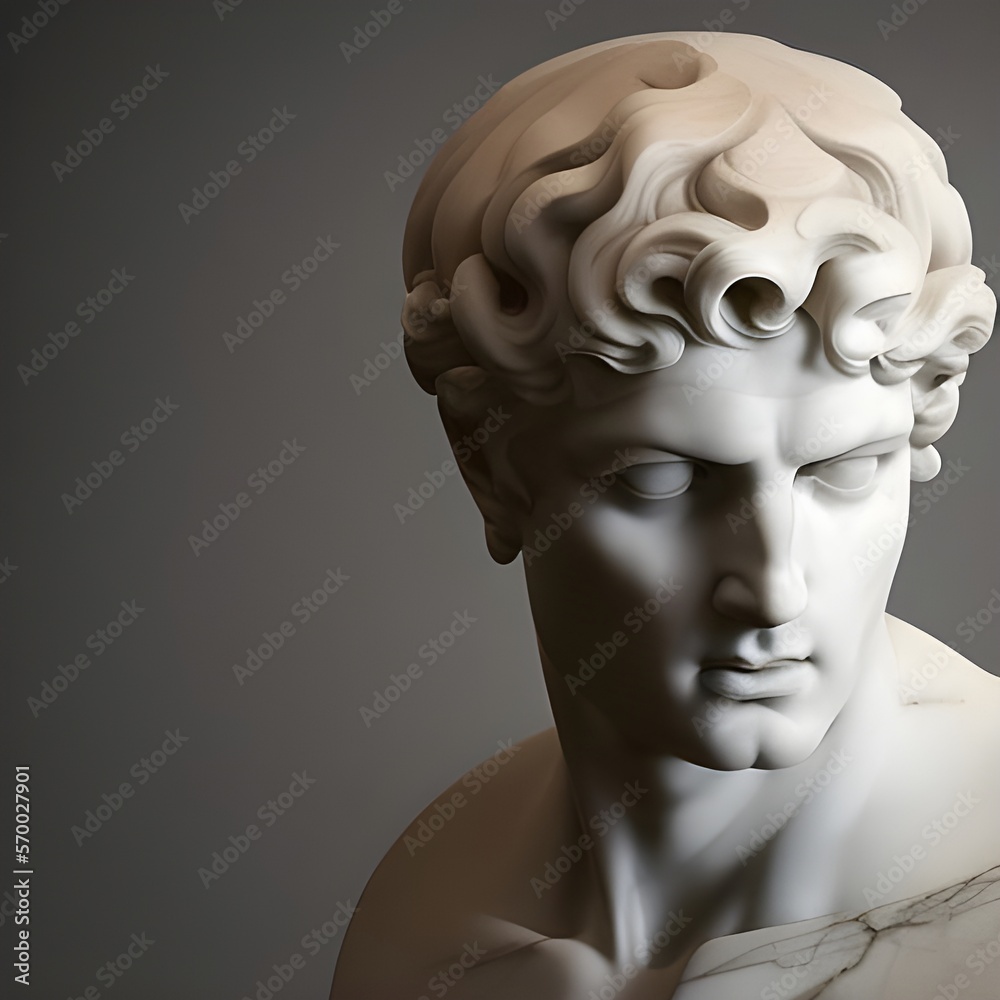 Generative Ai Image Featuring A White Marble Greek Statue Bust Of A Handsome Young Man With A