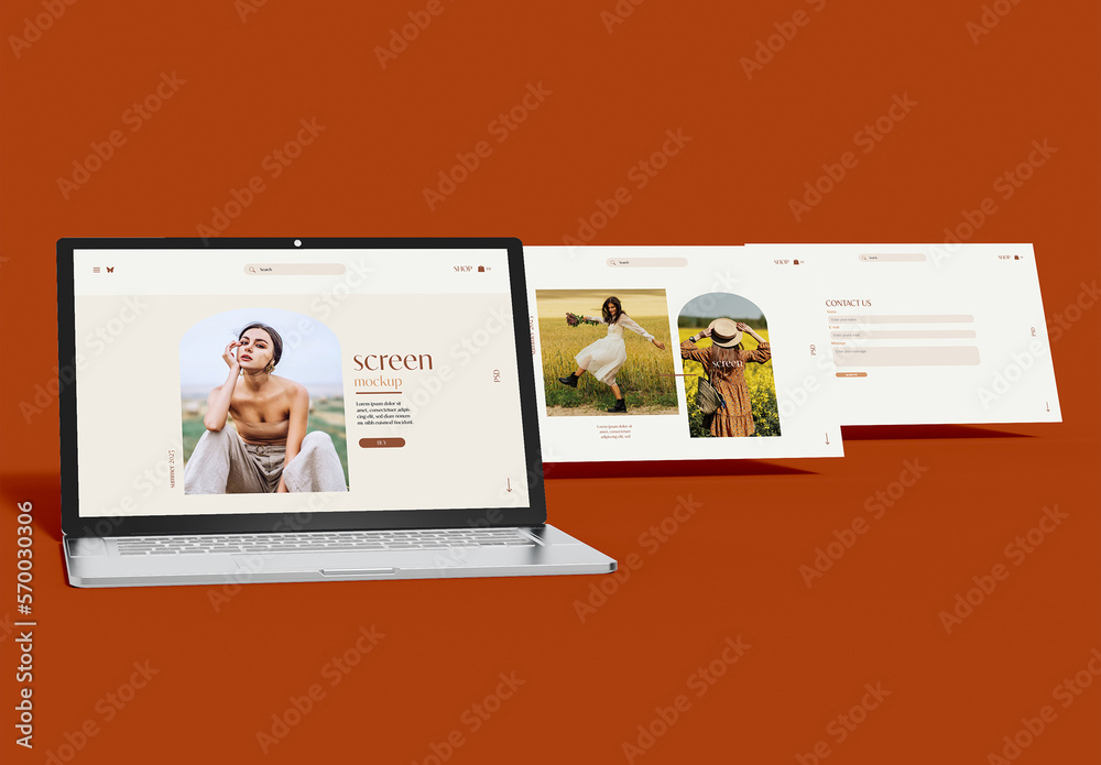 Laptop with Web Page ScreenS Mockup Stock Template | Adobe Stock
