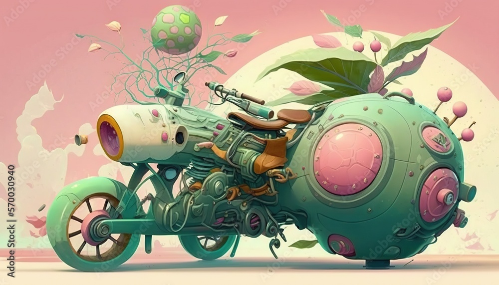 a motorcycle with a plant growing out of the back of it's seat is shown ...