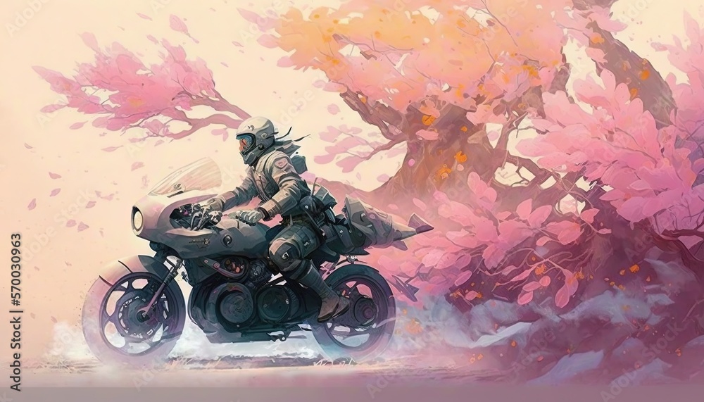 a man riding a motorcycle through a forest Stock Illustration | Adobe Stock
