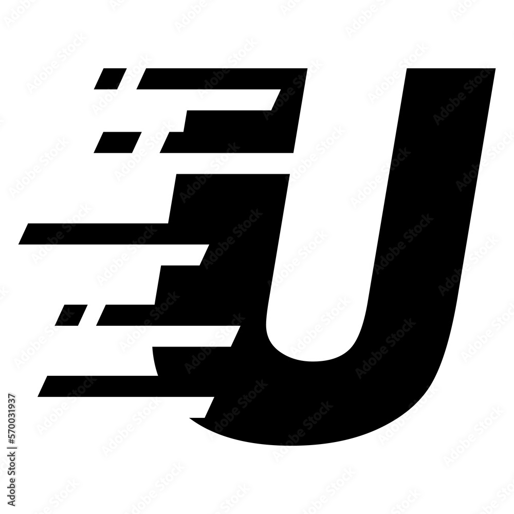 Símbolo rapidez. Logo aislado con letra inicial U con líneas de ...