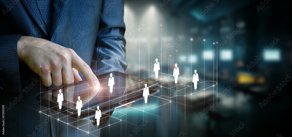 Shows human resources on a process flowchart . Stock Photo | Adobe Stock