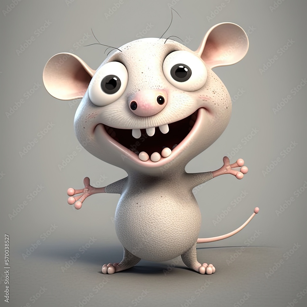 a cartoon mouse with big eyes and a smile on his face, standing upright ...
