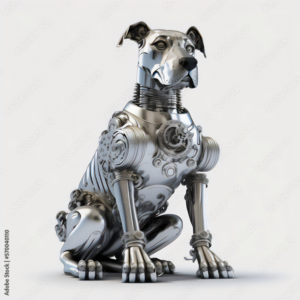 The detailed illustration of sitting dog in robot style in white ...