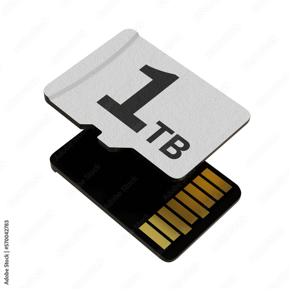 Memory card with 1 TB capacity, MicroSD flash storage disc isolated on ...