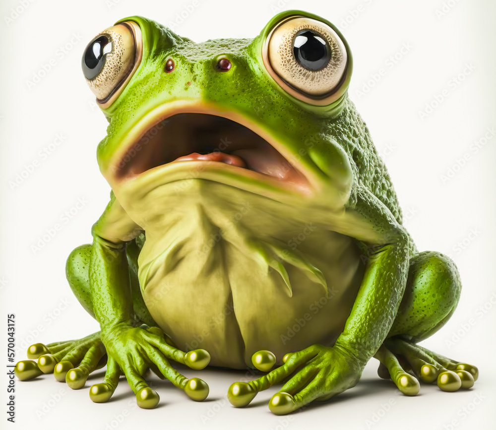 Scared green frog on a white background. Nice image, ideal for graphic ...