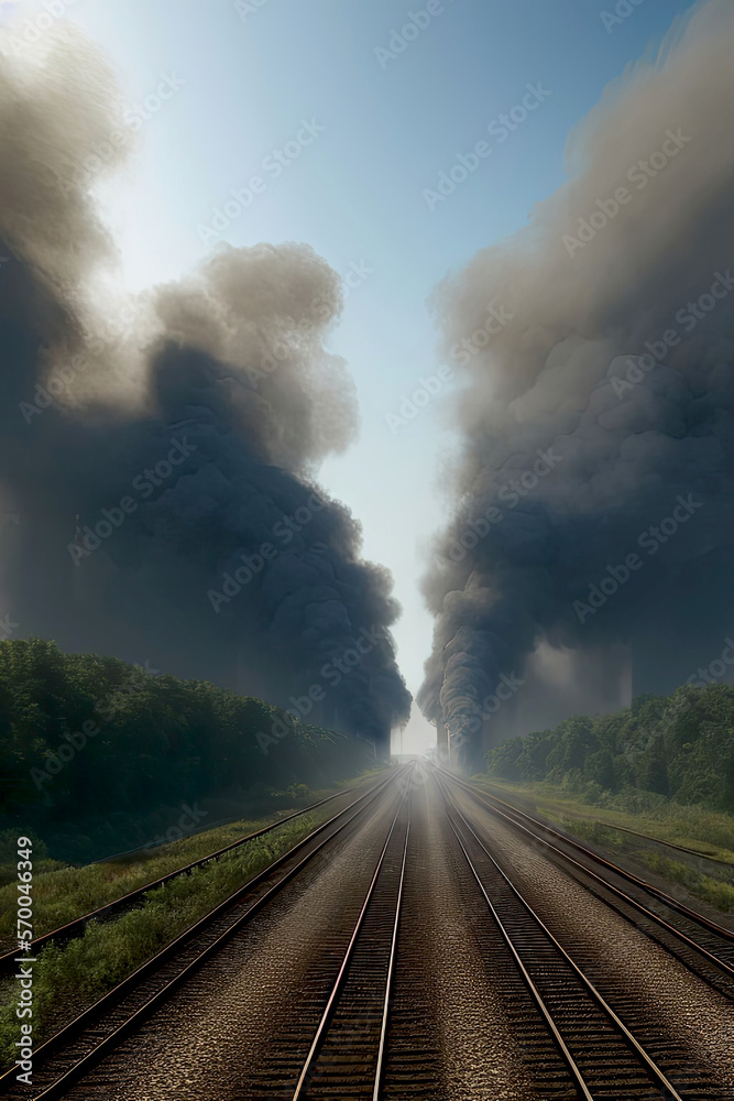 Cinematic image of air pollution smoke in air through industrial ...